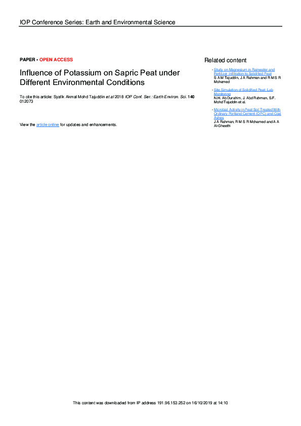 (PDF) Influence of Potassium on Sapric Peat under Different ...