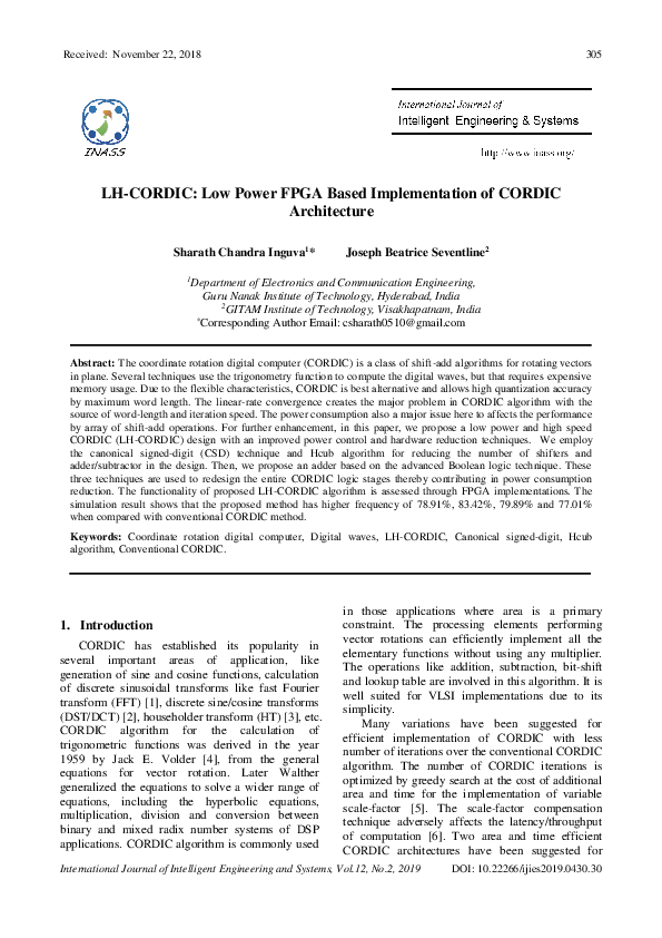 (PDF) LH-CORDIC: Low Power FPGA Based Implementation of CORDIC Architecture