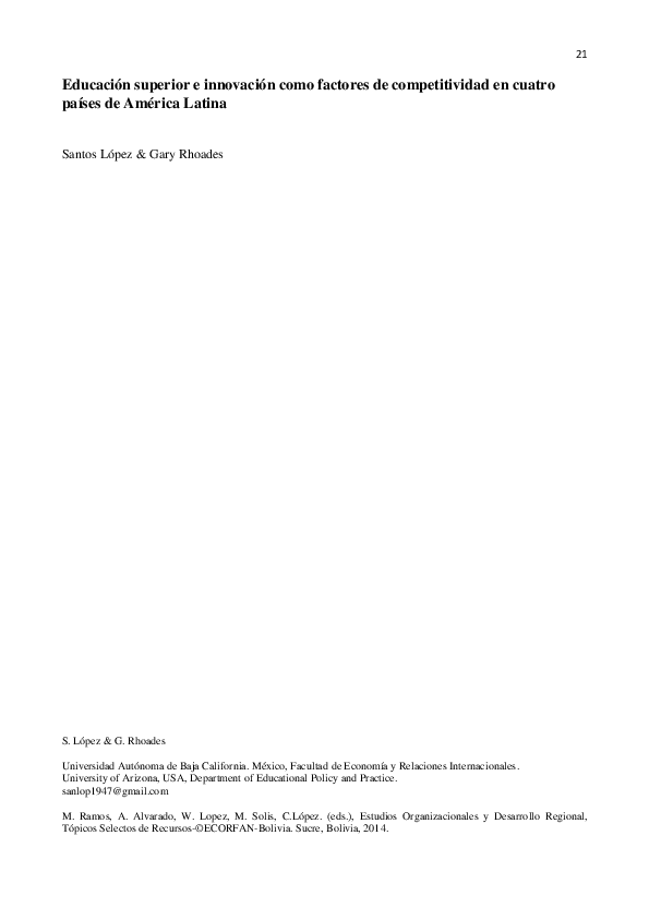 (PDF) Educación superior e innovación como factores de competitividad en cuatro países de ...
