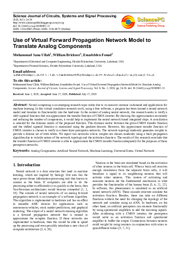 (PDF) Use of Virtual Forward Propagation Network Model to Translate Analog Components ...