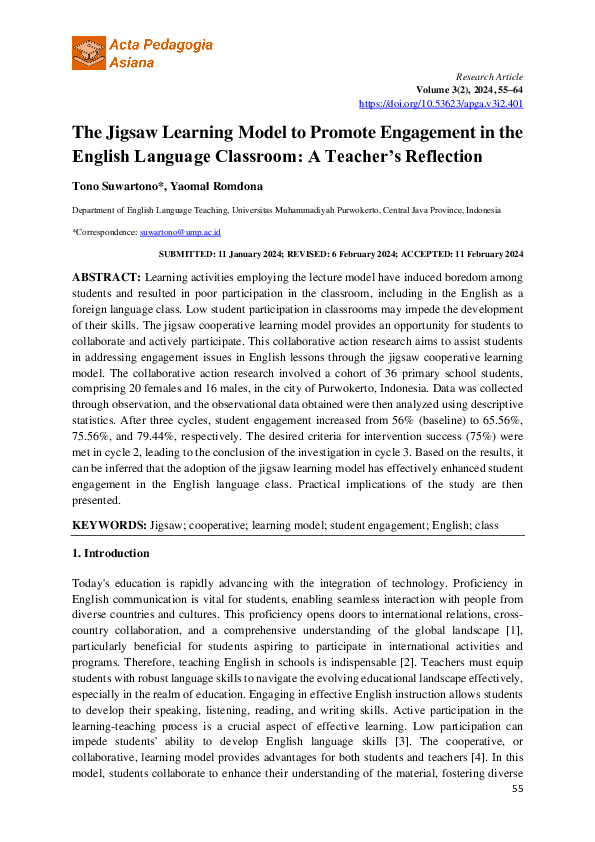 (PDF) The Jigsaw Learning Model to Promote Engagement in the English ...