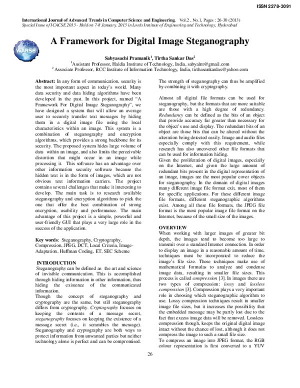 (PDF) A Framework for Digital Image Steganography