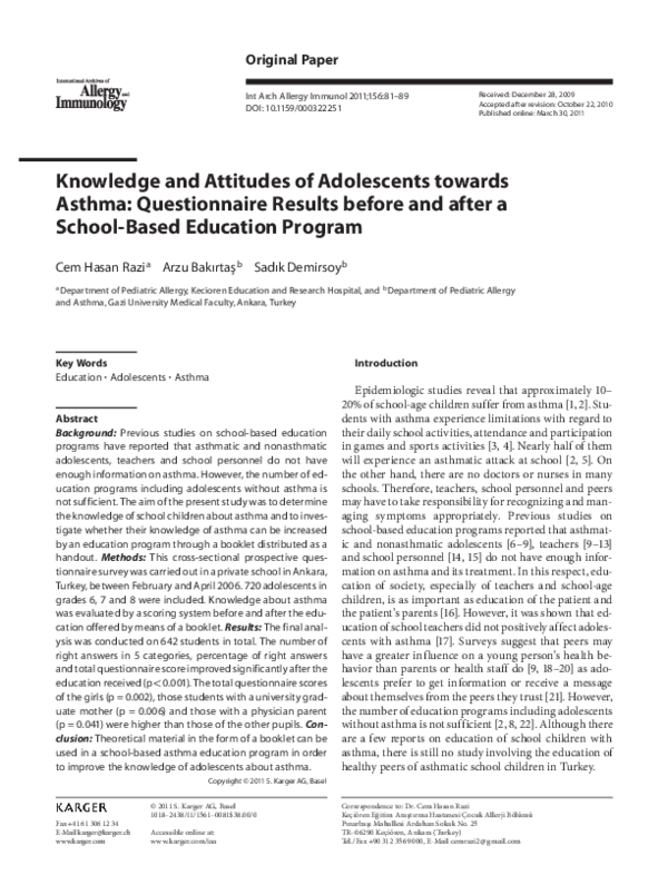 (PDF) Knowledge and Attitudes of Adolescents towards Asthma ...