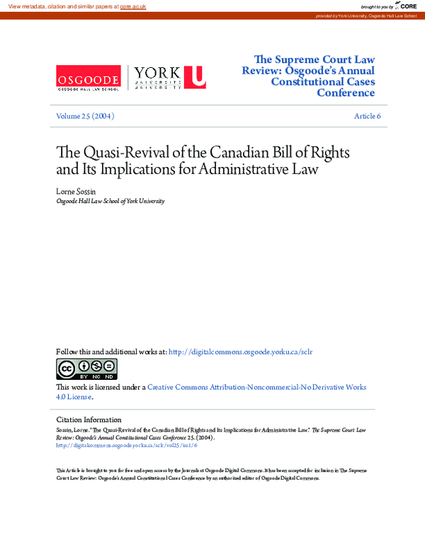 (PDF) The Quasi-Revival of the Canadian Bill of Rights and Its ...