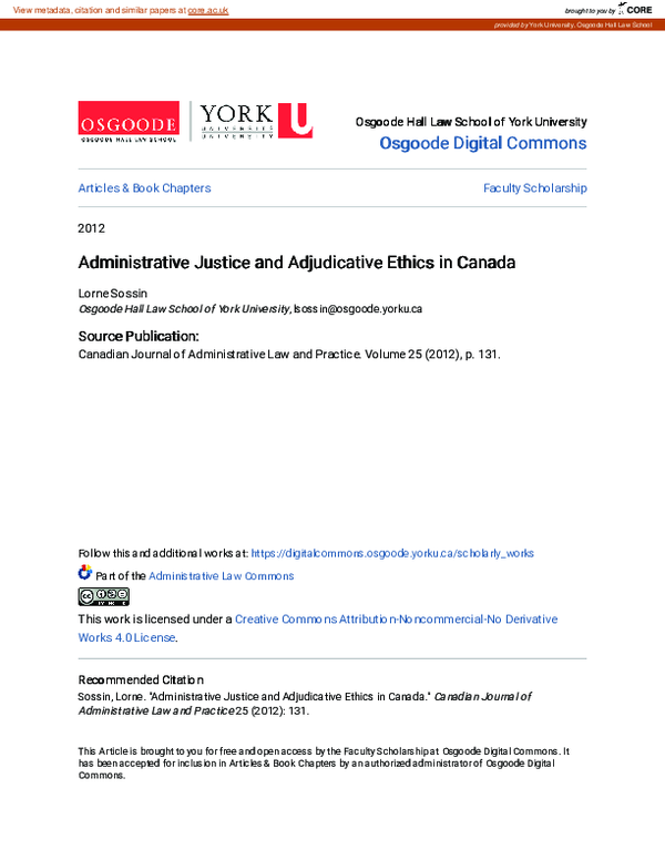 (PDF) Administrative Justice and Adjudicative Ethics in Canada | lorne ...