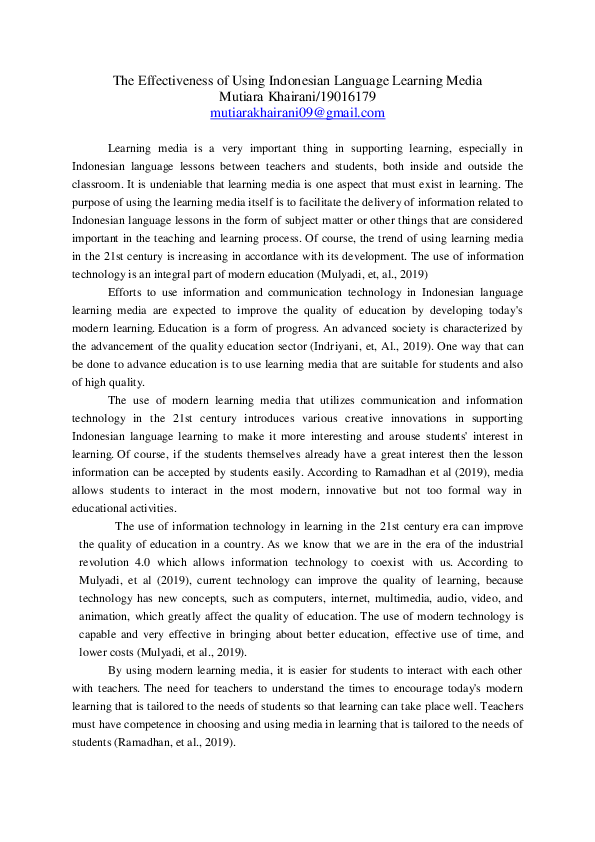 (PDF) The Effectiveness of Using Indonesian Language Learning Media (PDF) The Effectiveness of Using Indonesian Language Learning Media