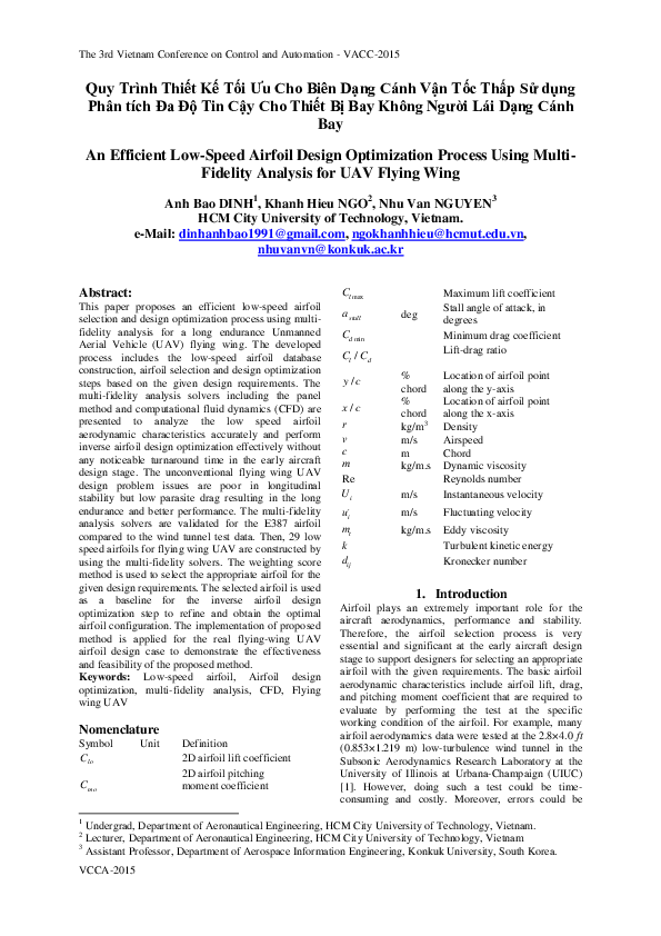 Pdf An Efficient Low Speed Airfoil Design Optimization Process Using Multi Fidelity Analysis