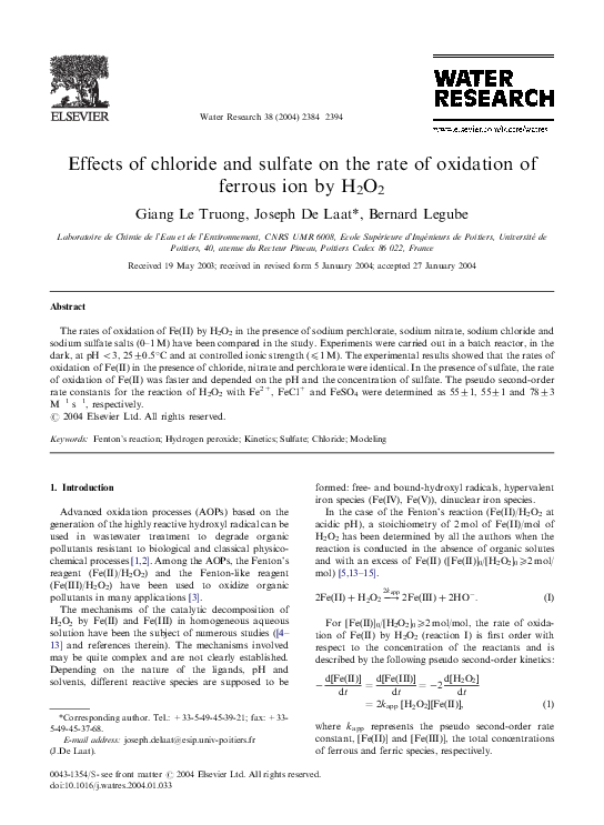 (PDF) Effects of chloride and sulfate on the rate of oxidation of ...