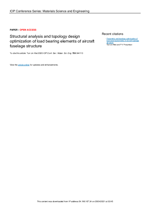 (PDF) Structural analysis and topology design optimization of load bearing elements of aircraft ...