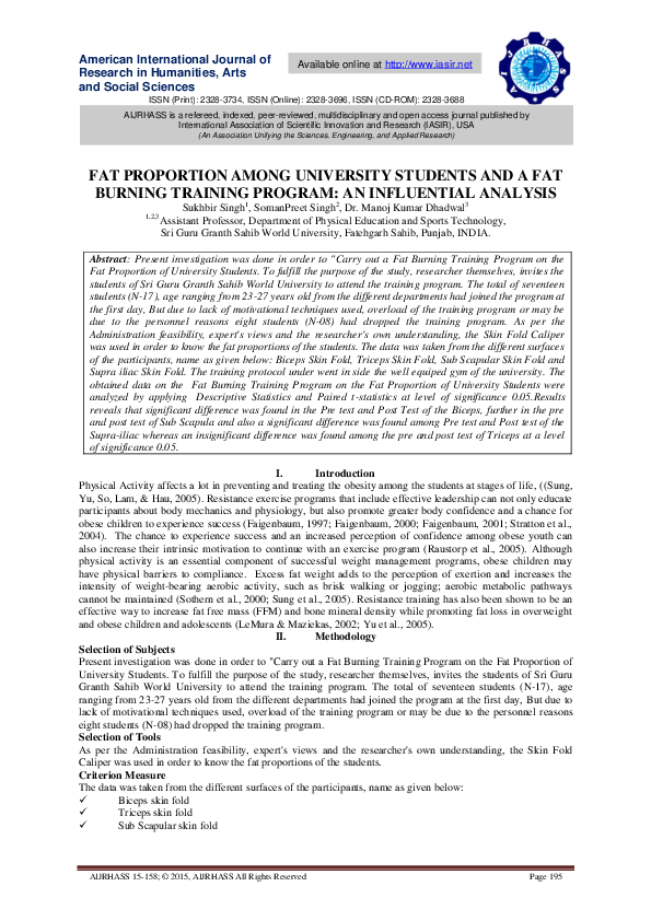 (PDF) Fat Proportion Among University Students and a Fat Burning ...