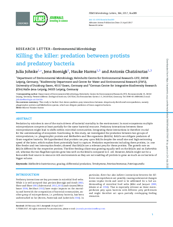 (PDF) Killing the killer: predation between protists and predatory ...