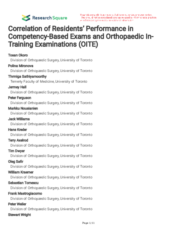 (PDF) Correlation of Residents’ Performance in Competency-Based Exams and Orthopaedic In ...