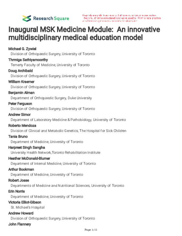(PDF) Inaugural MSK Medicine Module: An innovative multidisciplinary medical education model