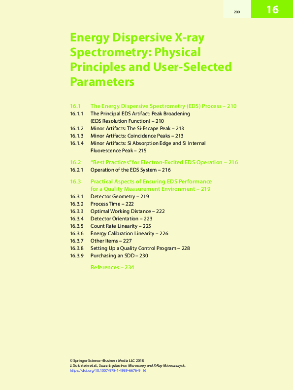 (PDF) Energy Dispersive X-ray Spectrometry: Physical Principles and User-Selected Parameters