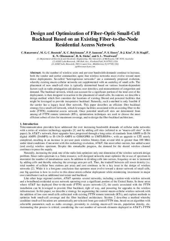 (PDF) Optimizing Fiber Backhaul for Small Cells