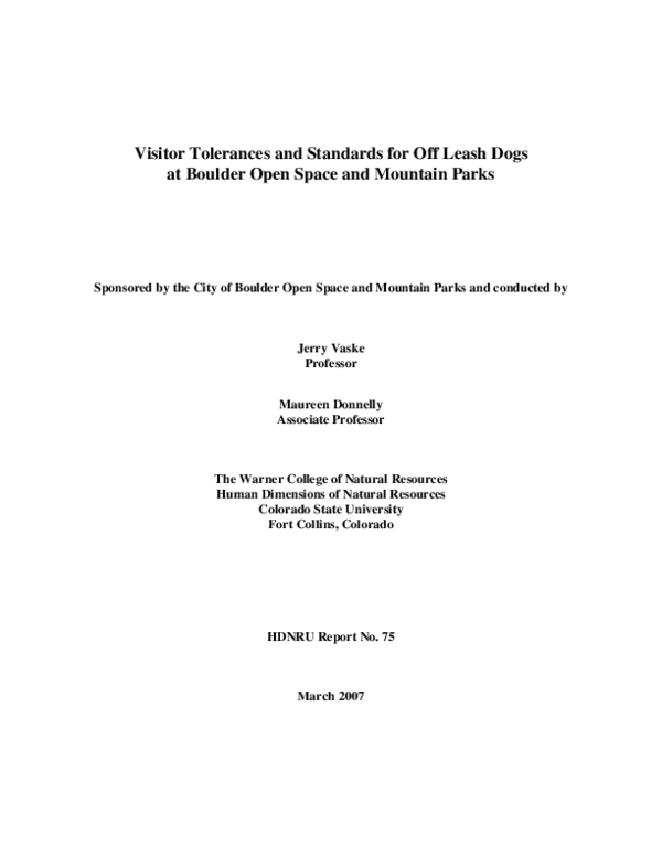 (PDF) Visitor Tolerances and Standards for Off Leash Dogs at Boulder ...