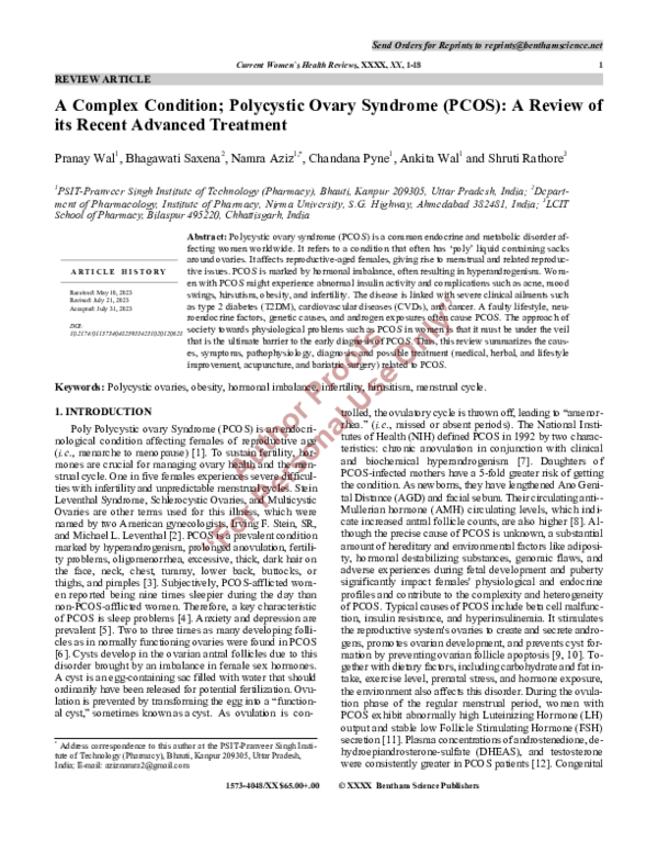 (PDF) A Complex Condition; Polycystic Ovary Syndrome (PCOS): A Review ...