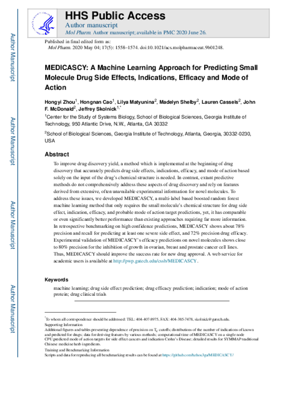 (PDF) MEDICASCY: A Machine Learning Approach for Predicting Small-Molecule Drug Side Effects ...