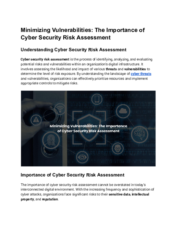 (PDF) Minimizing Vulnerabilities: The Importance of Cyber Security Risk Assessment Understanding ...