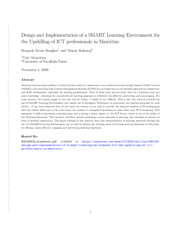 (PDF) Design and Implementation of a SMART Learning Environment for the Upskilling of ICT ...