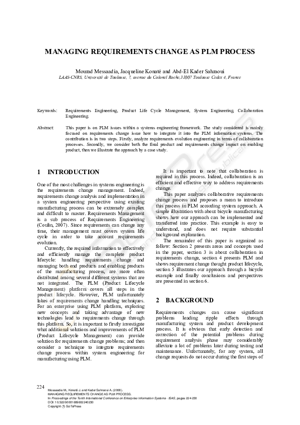 (PDF) Managing Requirements Change as PLM Process