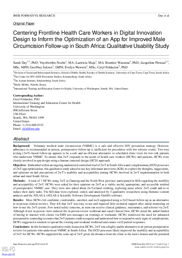 (PDF) Centering Frontline Health Care Workers in Digital Innovation Design to Inform the ...