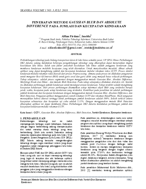 (PDF) Penerapan Metode Gaussian Blur Dan Absolute Difference Pada ...