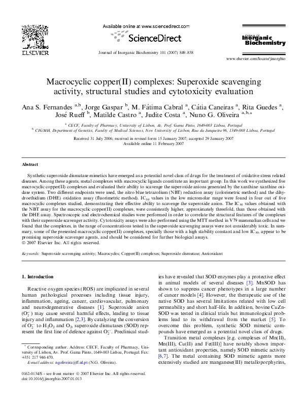 (PDF) Macrocyclic copper(II) complexes: Superoxide scavenging activity, structural studies and ...