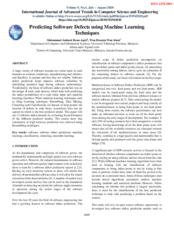 (PDF) Predicting Software Defects using Machine Learning Techniques (PDF) Predicting Software Defects using Machine Learning Techniques