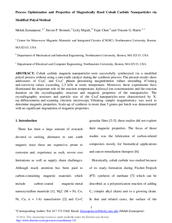 (PDF) Process optimization and properties of magnetically hard cobalt carbide nanoparticles via ...