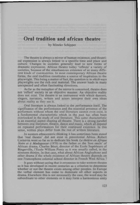 (PDF) Oral Tradition and African Theatre