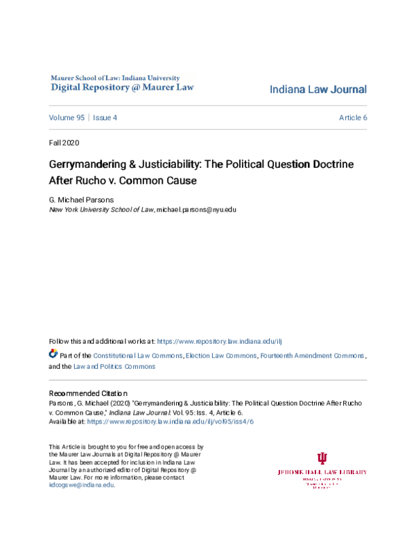 (PDF) Justiciability of Gerrymandering Post-Rucho