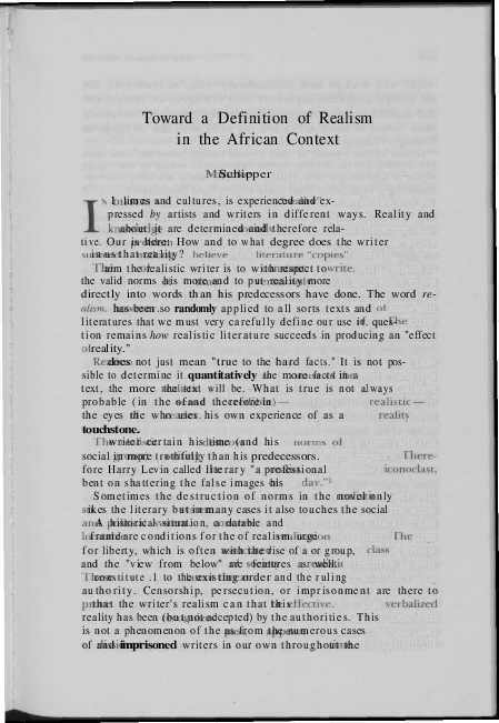 (PDF) Toward a Definition of Realism in the African Context