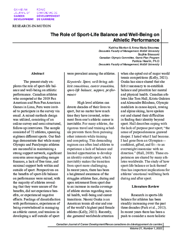 (PDF) The Role of Sport-Life Balance and Well-Being on Athletic Performance