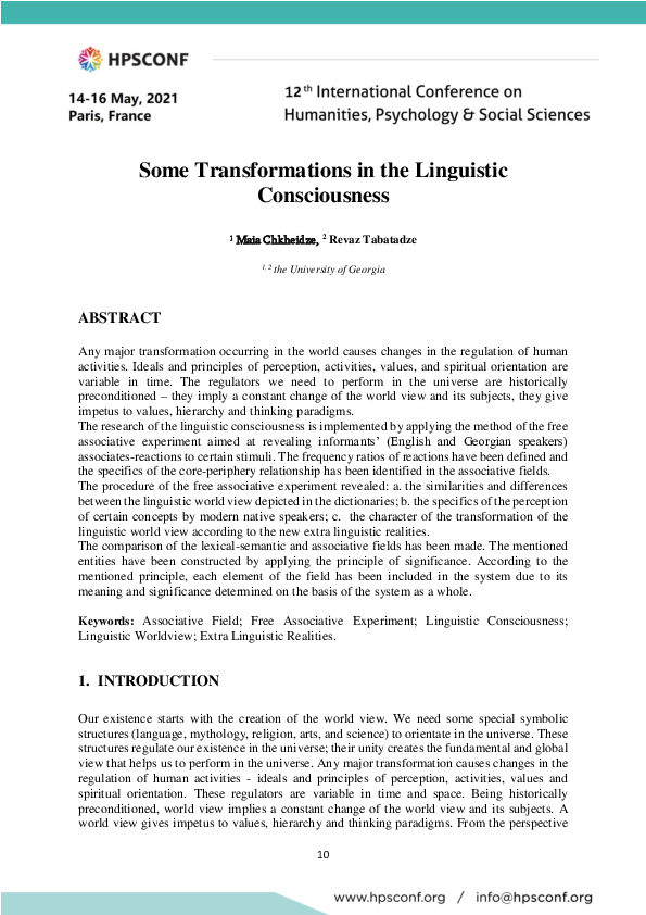 (PDF) Some Transformations in the Linguistic Consciousness