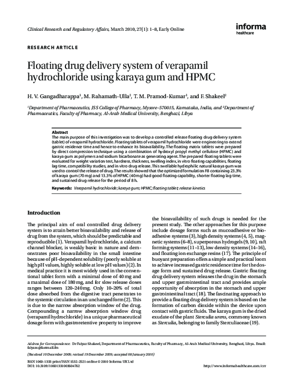 (PDF) Floating drug delivery system of verapamil hydrochloride using ...
