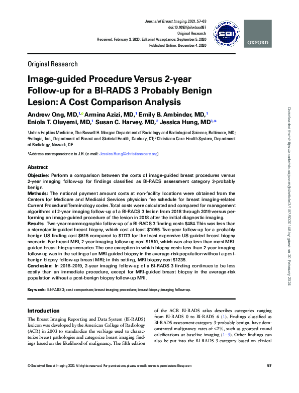(PDF) Image-guided Procedure Versus 2-year Follow-up for a BI-RADS 3 ...
