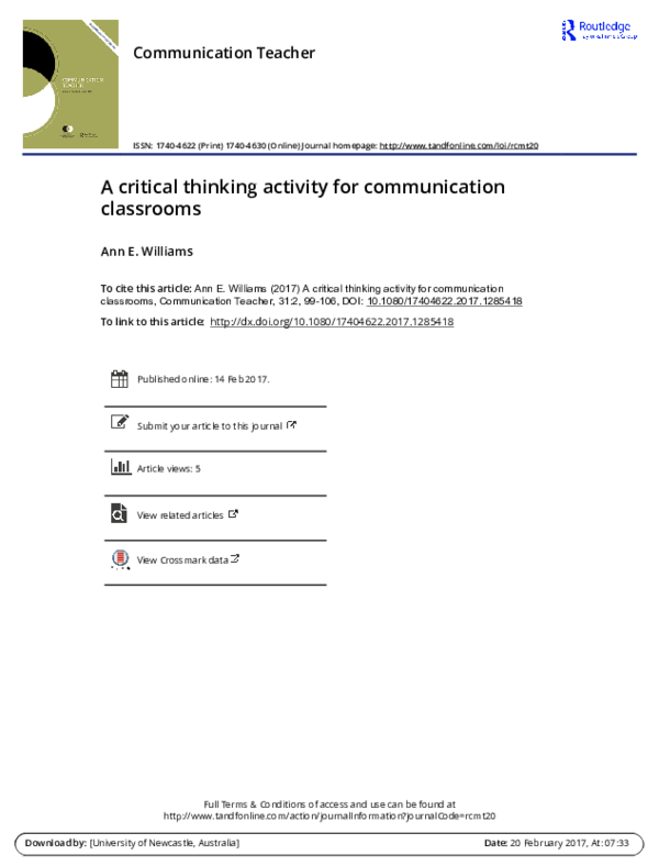 (PDF) A critical thinking activity for communication classrooms