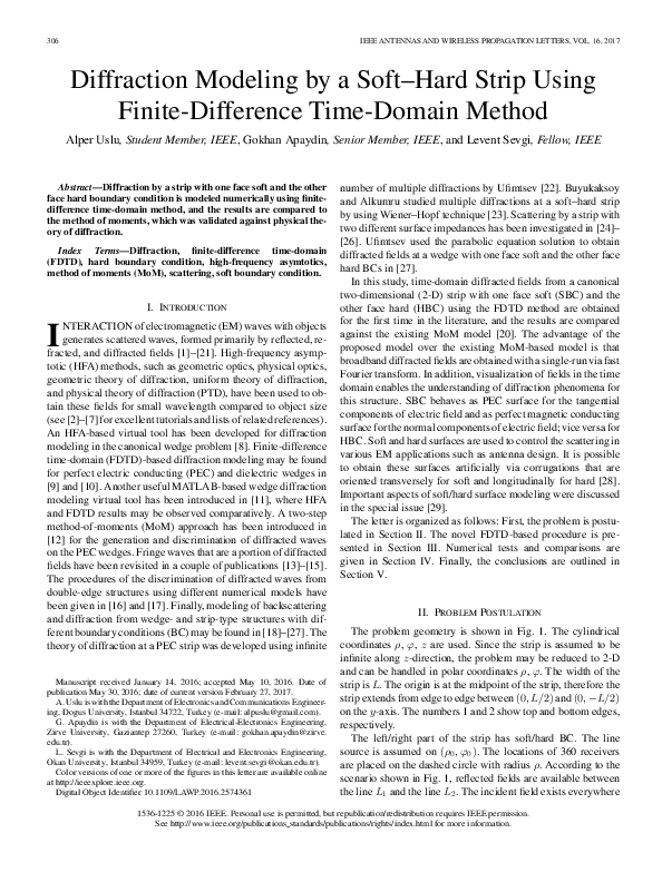 (PDF) Diffraction Modeling by a Soft--Hard Strip Using Finite-Difference Time-Domain Method