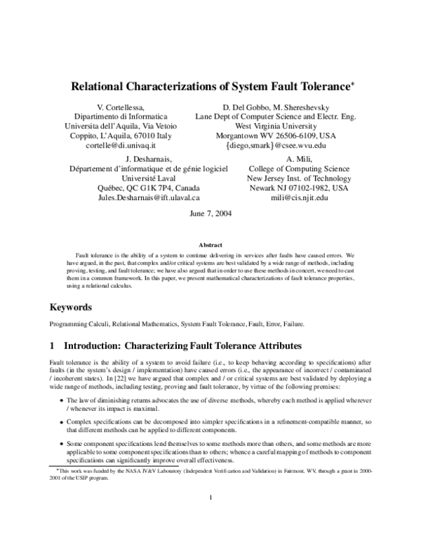 (PDF) Relational characterizations of system fault tolerance