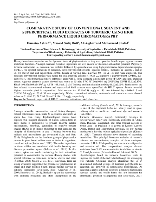 (PDF) Comparative Study of Conventional Solvent and Supercritical Fluid ...