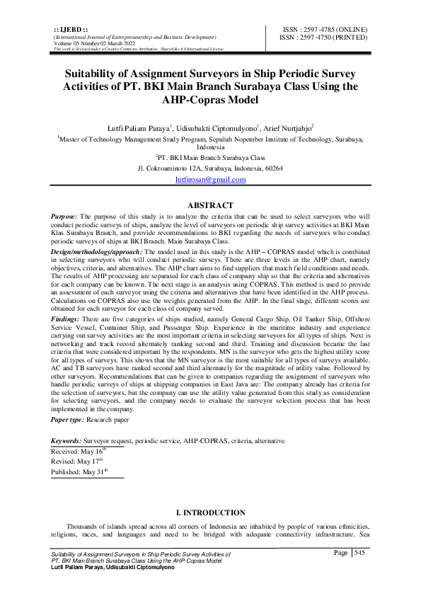 (PDF) Suitability of Assignment Surveyors in Ship Periodic Survey ...