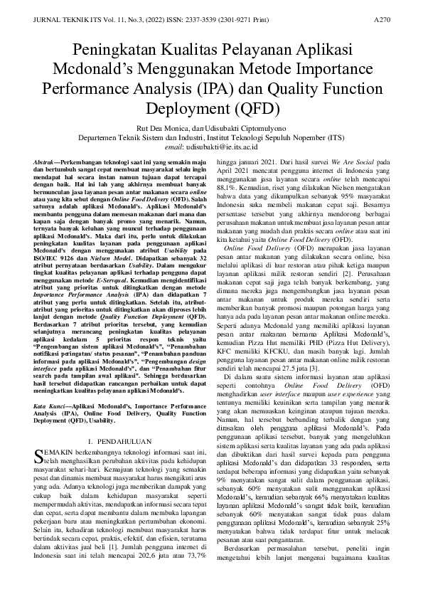 (PDF) Peningkatan Kualitas Pelayanan Aplikasi Mcdonald’s Menggunakan Metode Importance ...