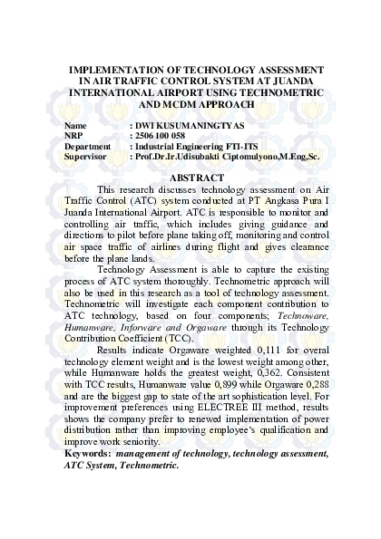 (PDF) Implementation of Technology Assessment in Air Traffic Control ...