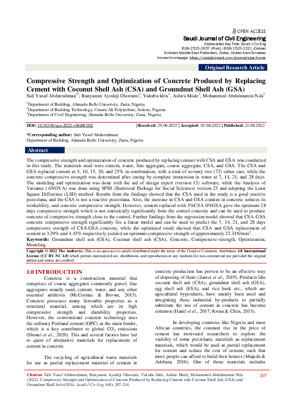 (PDF) Compressive Strength and Optimization of Concrete Produced by ...