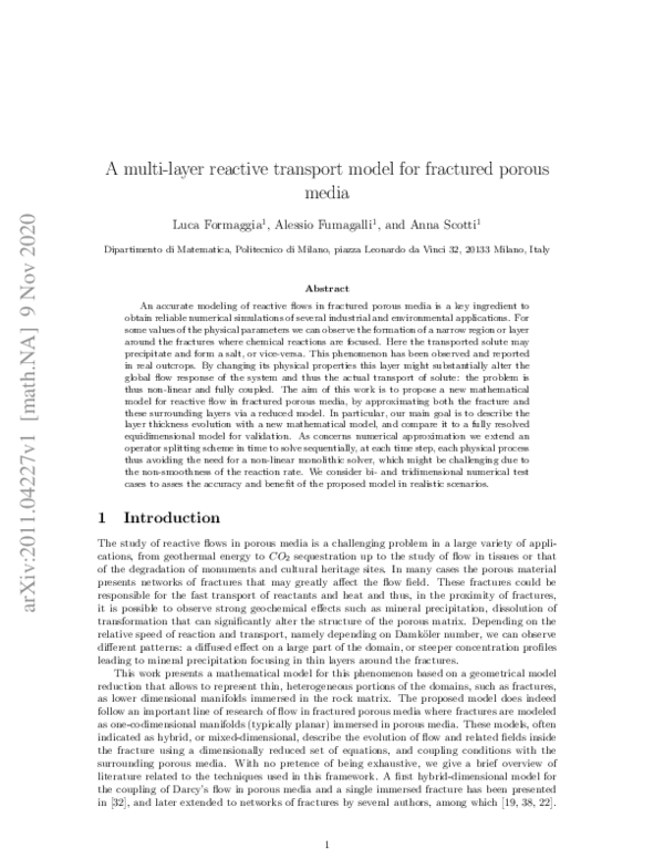(PDF) A multi-layer reactive transport model for fractured porous media
