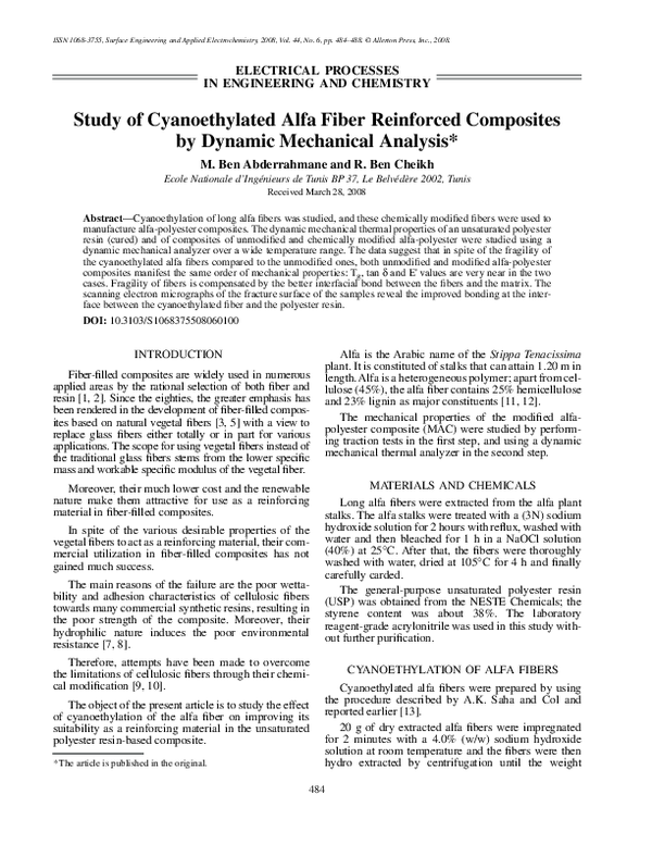 (PDF) Study of cyanoethylated alfa fiber reinforced composites by ...
