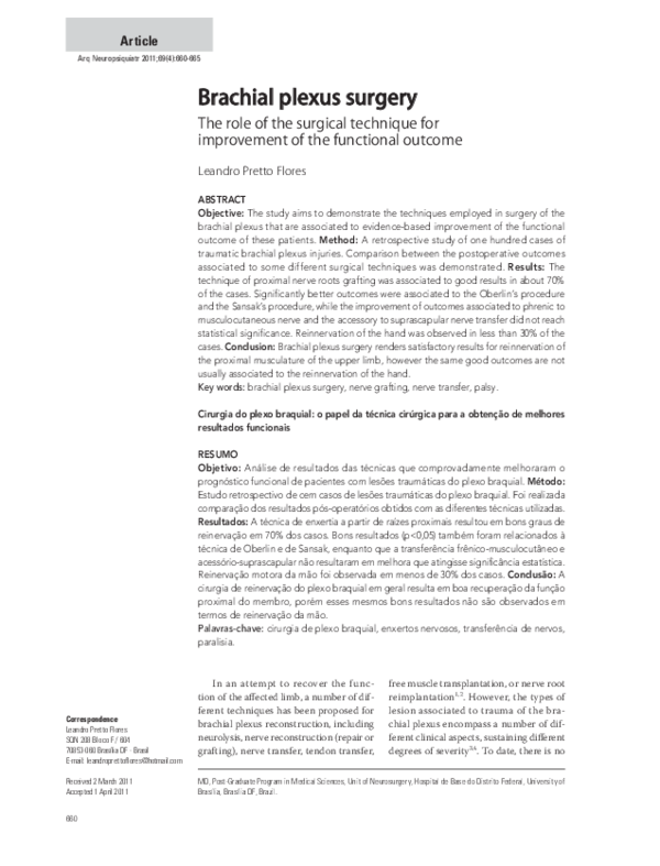 (PDF) Brachial plexus surgery: the role of the surgical technique for improvement of the ...