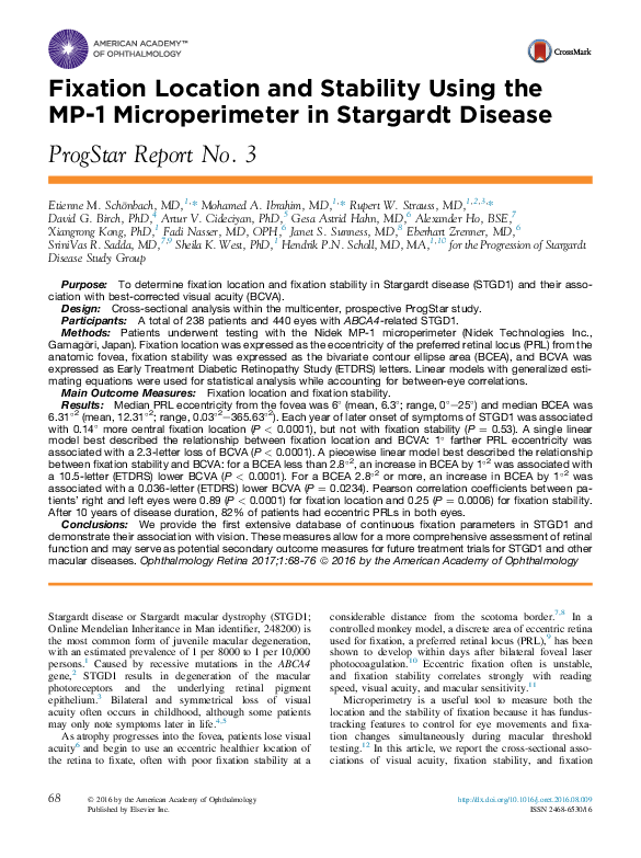 (PDF) Fixation Location and Stability Using the MP-1 Microperimeter in ...