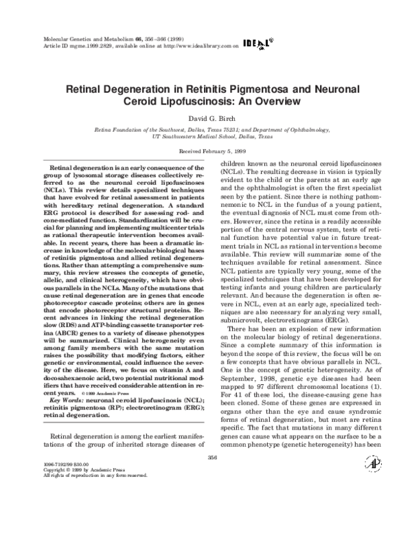 (PDF) Retinal Degeneration in Retinitis Pigmentosa and Neuronal Ceroid ...